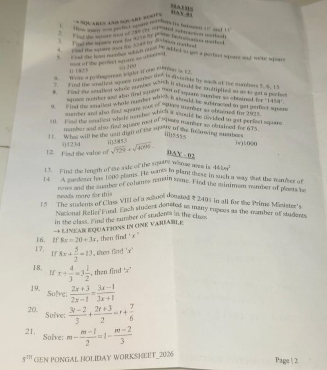 How many non perfect square numbers lie between 11² and 12²? Find the squ..