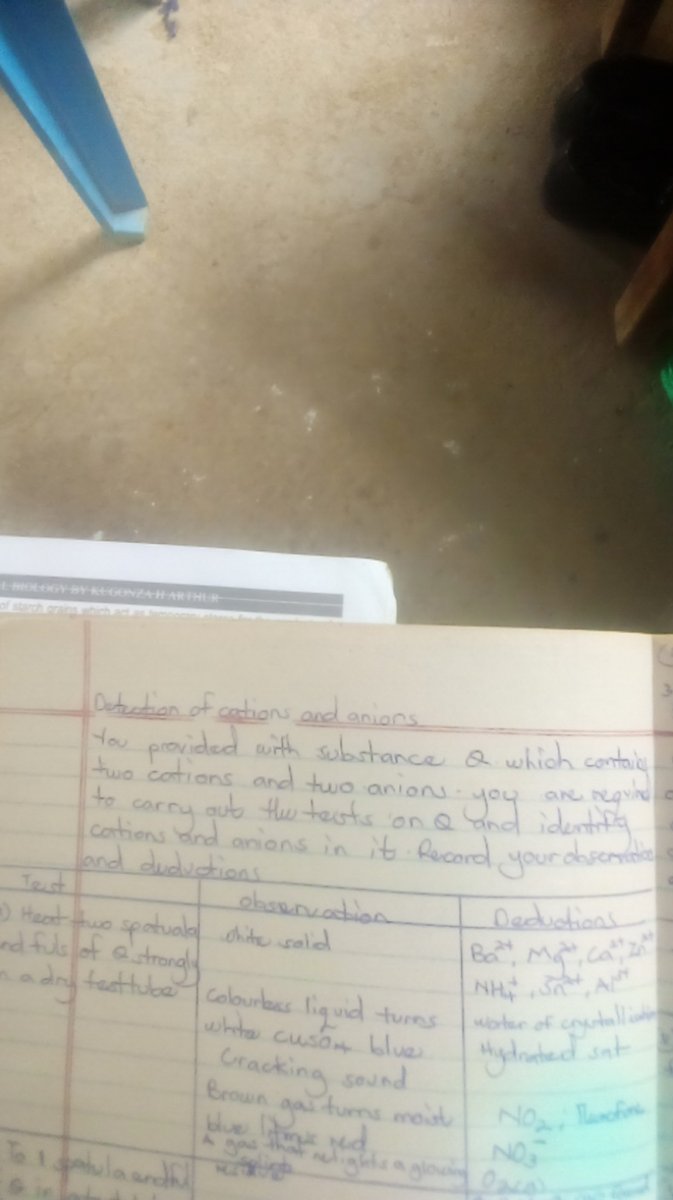 Detection of cations and anions You are provided with substance Q which c..
