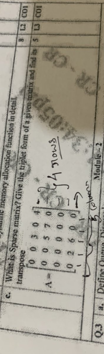 c. What is Sparse matrix? Give the triplet form of a given matrix and fin..