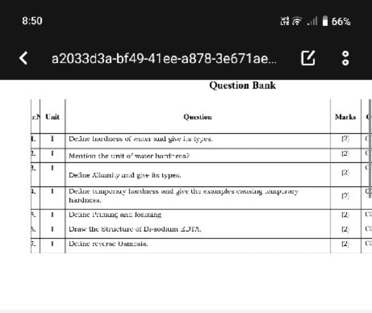 Here are the questions from the question bank: Define hardness of water