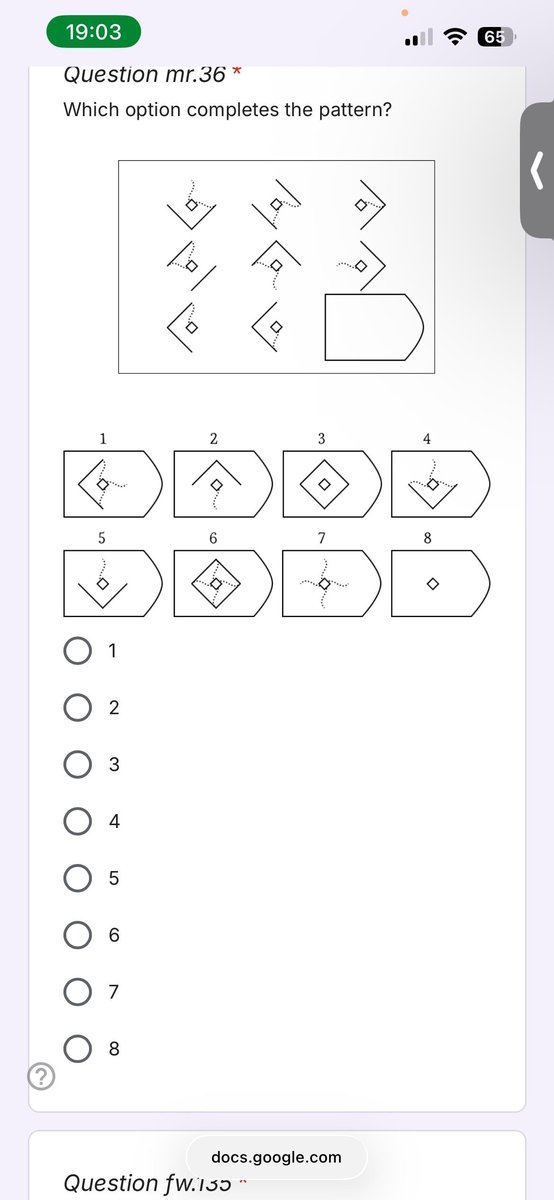 Which option completes the pattern? [Image of a 3x3 grid of patterns wit..