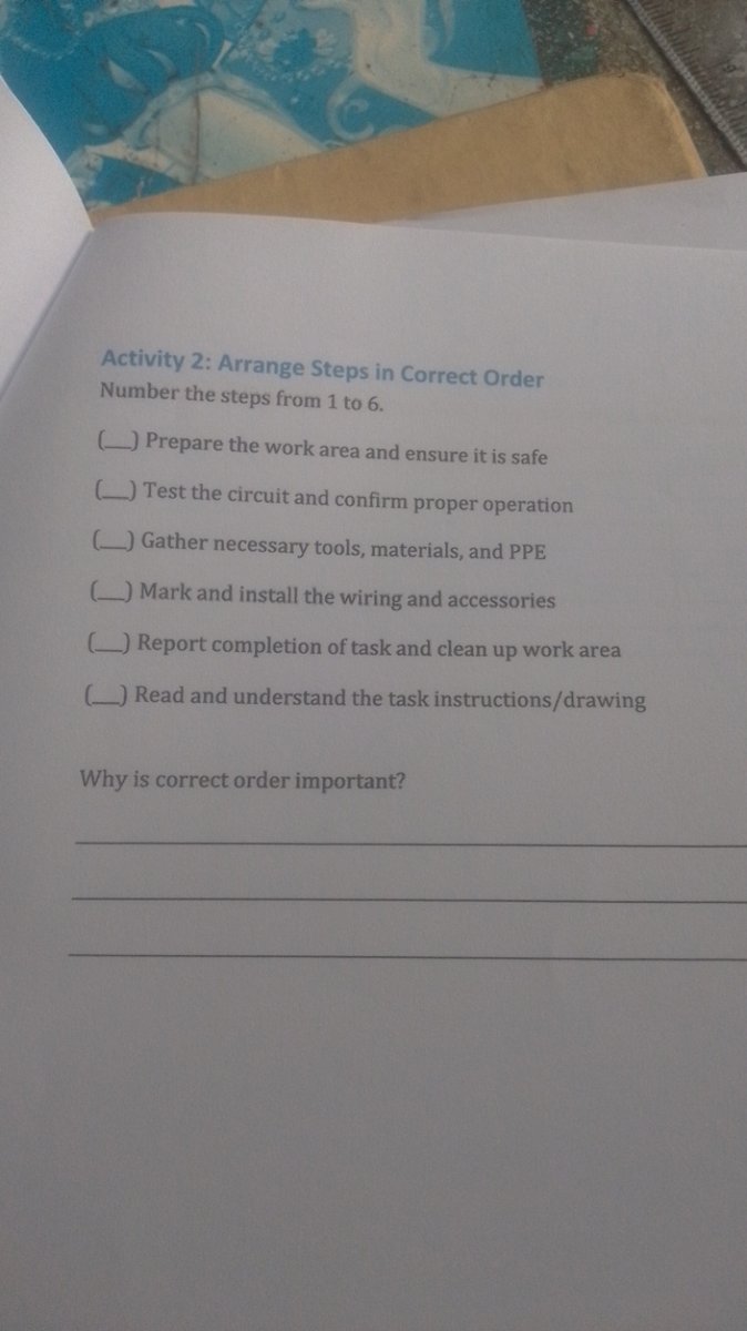 Activity 2: Arrange Steps in Correct Order Number the steps from 1 to 6.