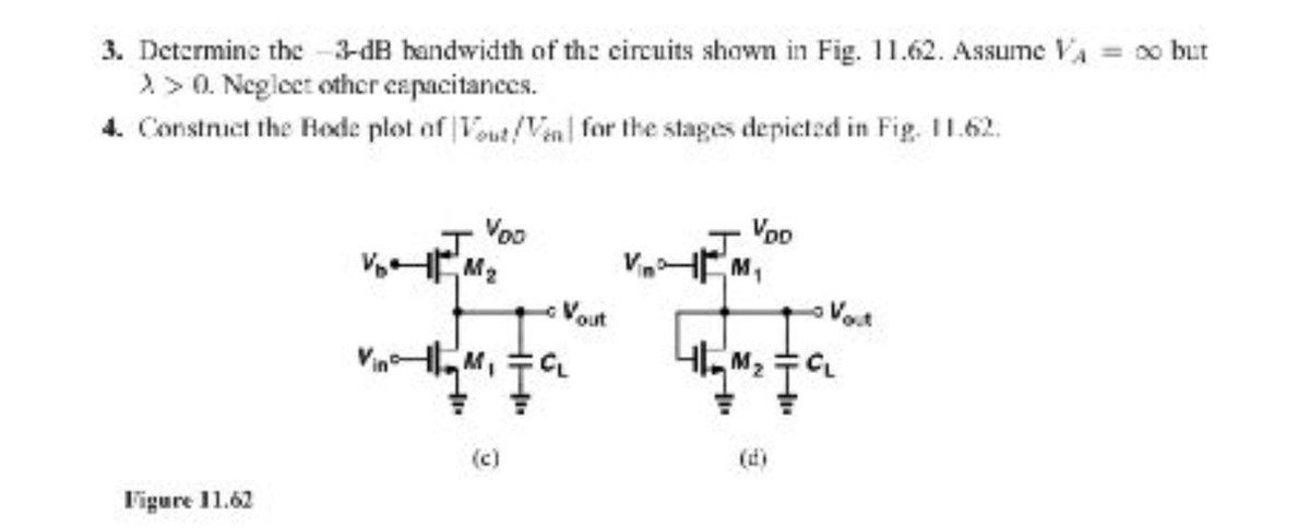 Determine the -3-dB bandwidth of the circuits shown in Fig. 11.62. Assume..
