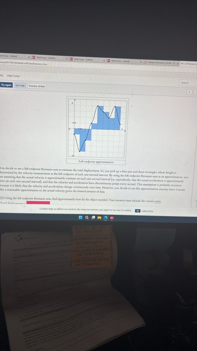 You decide to use a left endpoint Riemann sum to estimate the total displ..