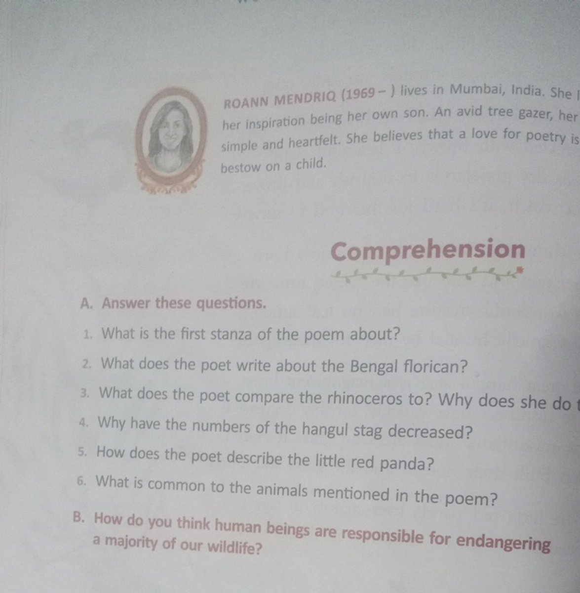 A. Answer these questions. What is the first stanza of the poem about? Wh..