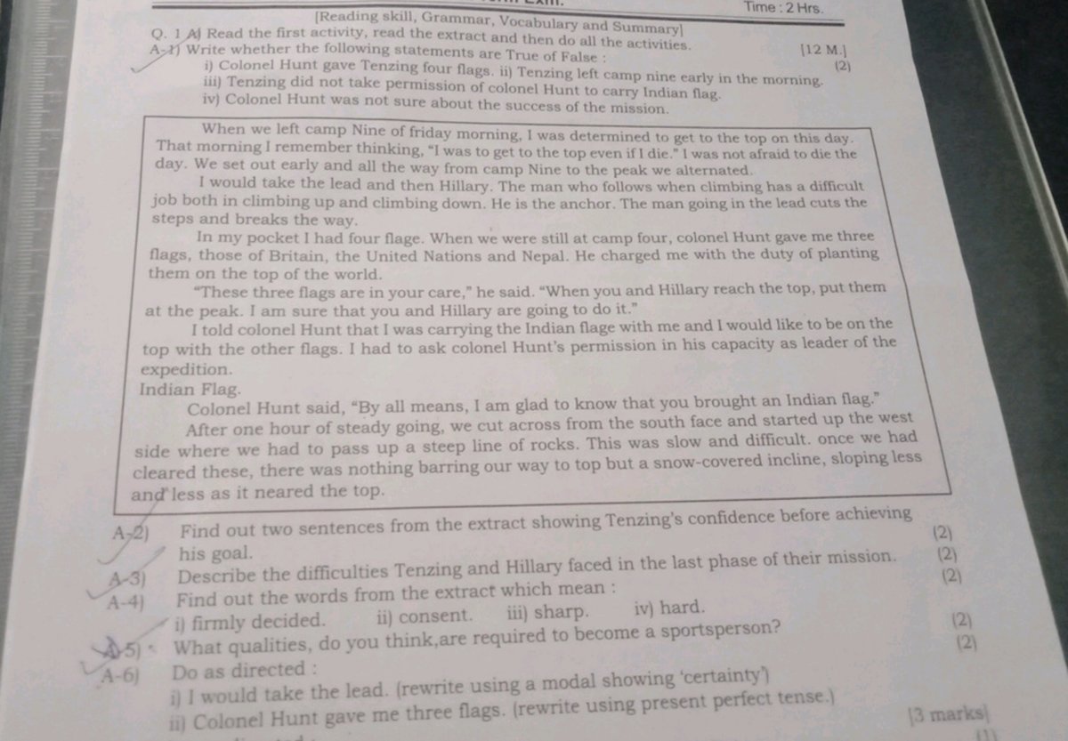 Q. 1 A) Read the first activity, read the extract and then do all the act..