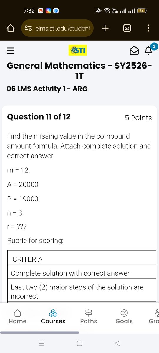 Find the missing value in the compound amount formula. Attach complete so..