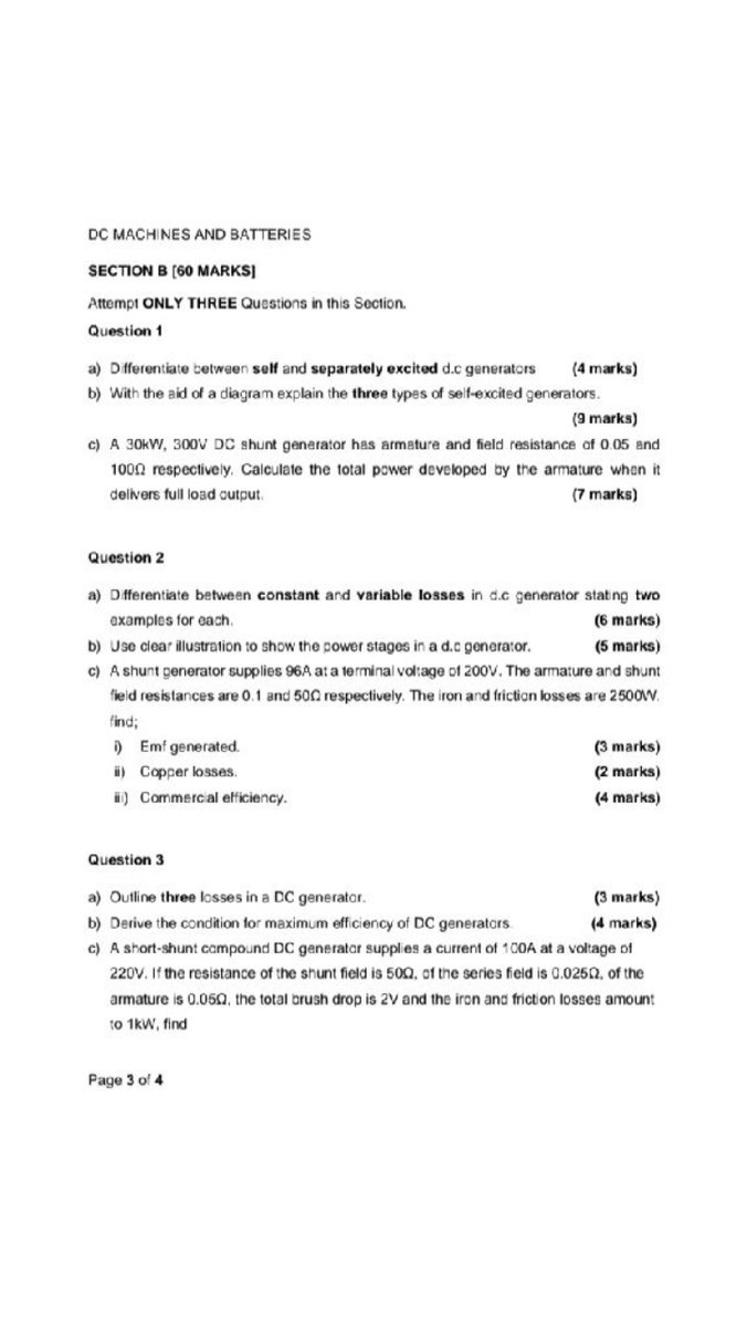 DC MACHINES AND BATTERIES SECTION B [60 MARKS] Attempt ONLY THREE Questi..