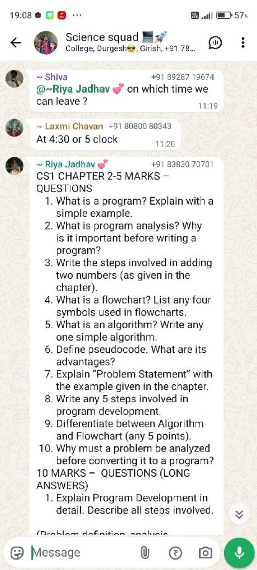 CS1 CHAPTER 2-5 MARKS - QUESTIONS What is a program? Explain with a simp..