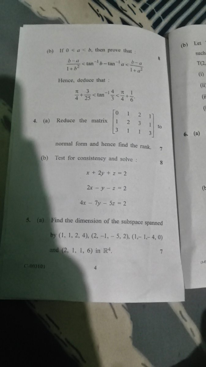 (b) If 0 , then prove that: \frac{b-a}{1+b^2} Hence, deduce that: \fr..