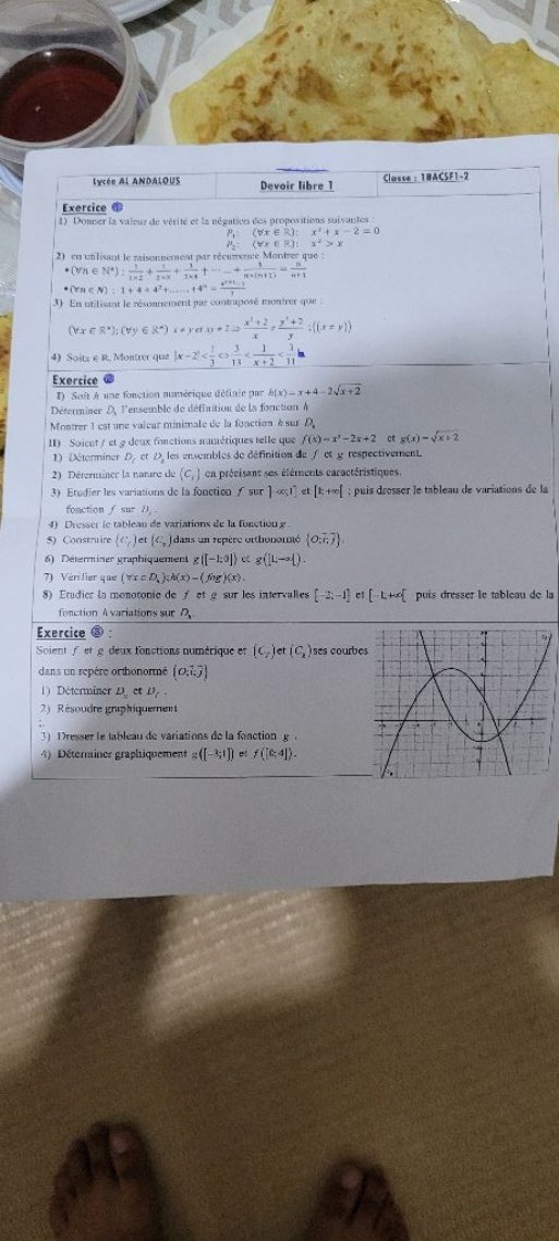 Lycée AL ANDALOUS Devoir libre 1 Classe : 1BACSF1-2 Exercice 1 1) Donner..