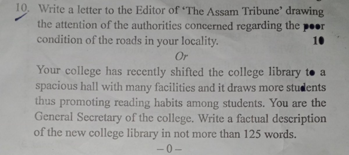Write a letter to the Editor of 'The Assam Tribune' drawing the attention..
