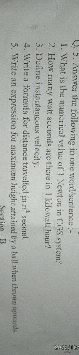 Q. 5. Answer the following in one word/sentence:- What is the numerical v..