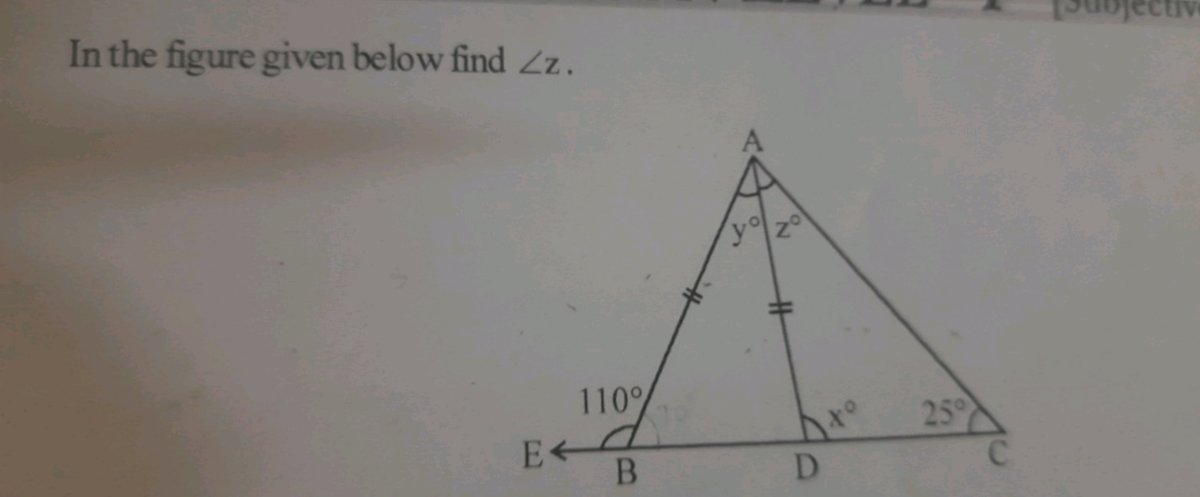 In the figure given below find \angle z. | Filo