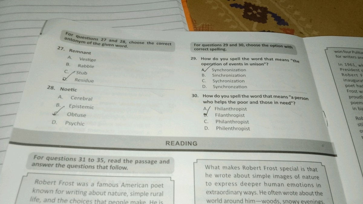 For questions 27 and 28, choose the correct antonym of the given word. R..