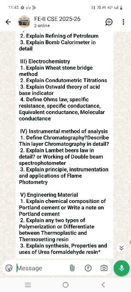 Here are some questions related to Chemistry topics: I) Electrochemistry..