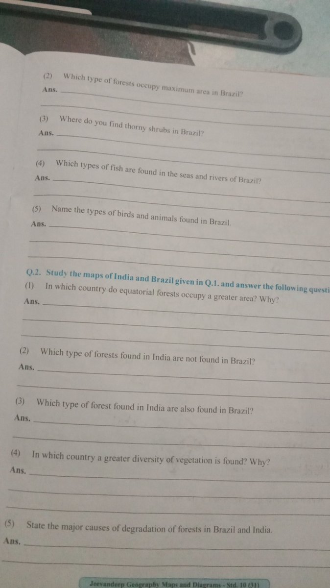 Q.2. Study the maps of India and Brazil given in Q.1. and answer the foll..