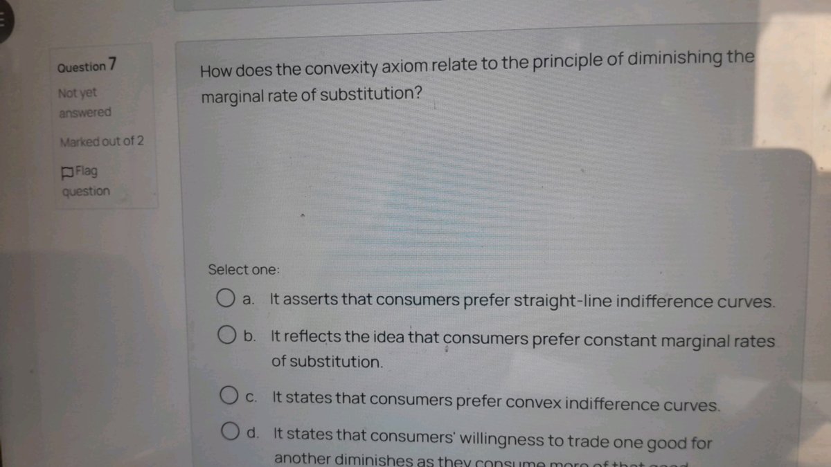 How does the convexity axiom relate to the principle of diminishing the m..
