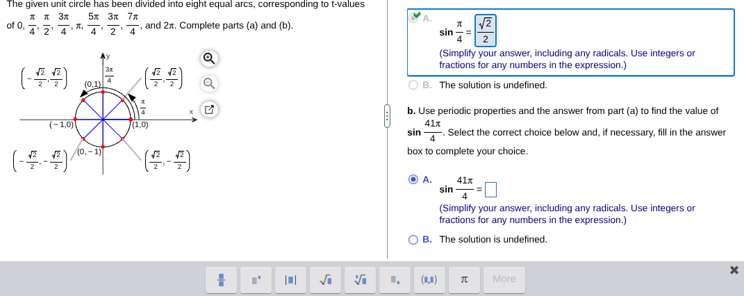 The given unit circle has been divided into eight equal arcs, correspondi..