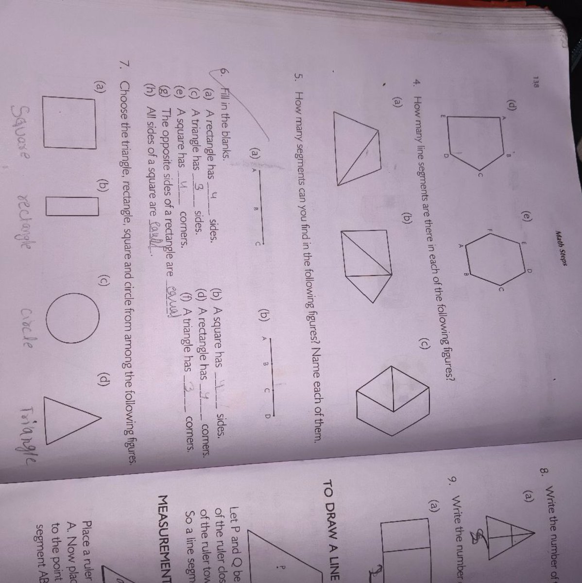 Here are the questions: 4. How many line segments are there in each of t..