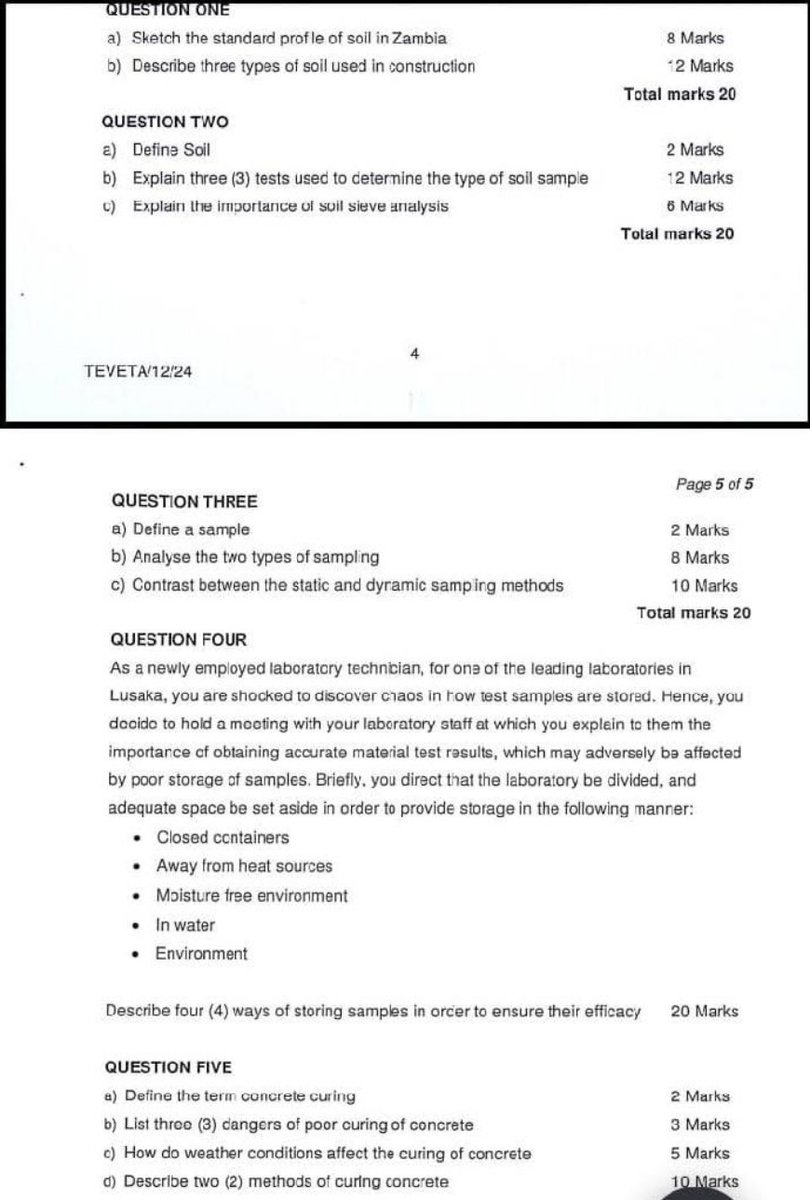 QUESTION ONE a) Sketch the standard profile of soil in Zambia (8 Marks) b..