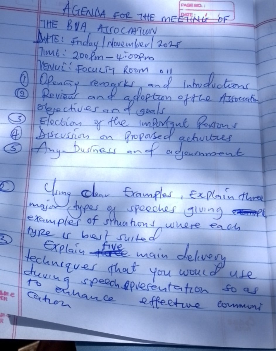 Using clear examples, explain three major types of speeches, giving examp..