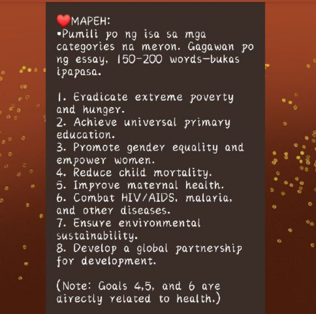 MAPEH: Pumili po ng isa sa mga categories na meron. Gagawan po ng essay,..