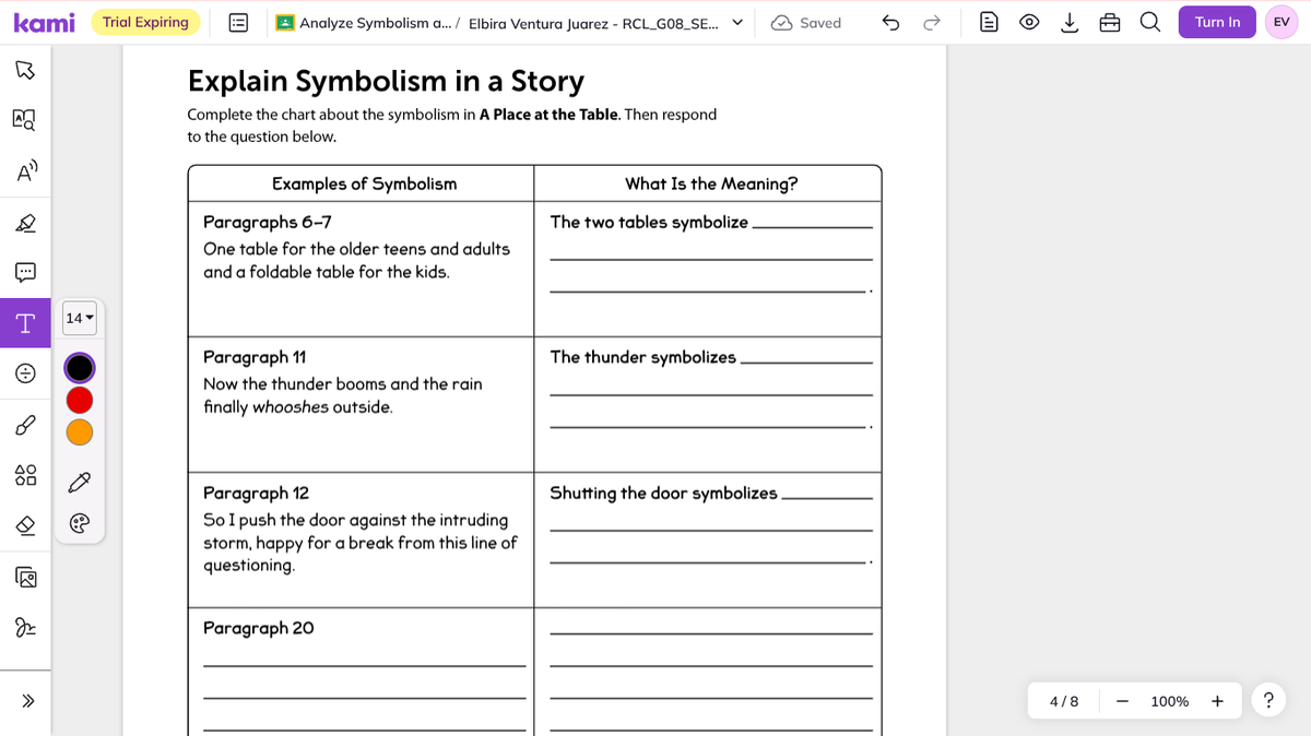 Explain Symbolism in a Story Complete the chart about the symbolism in A..
