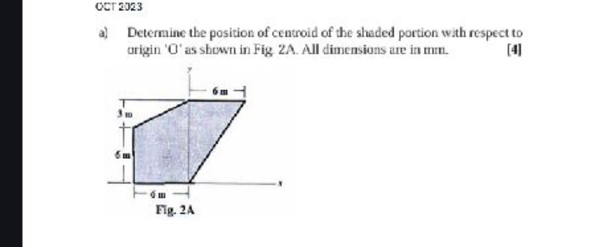 Determine the position of centroid of the shaded portion with respect to