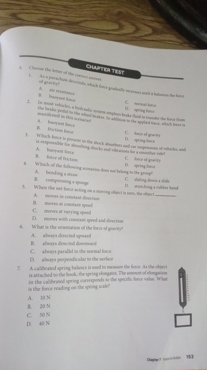 CHAPTER TEST Choose the letter of the correct answer. As a parachute des..