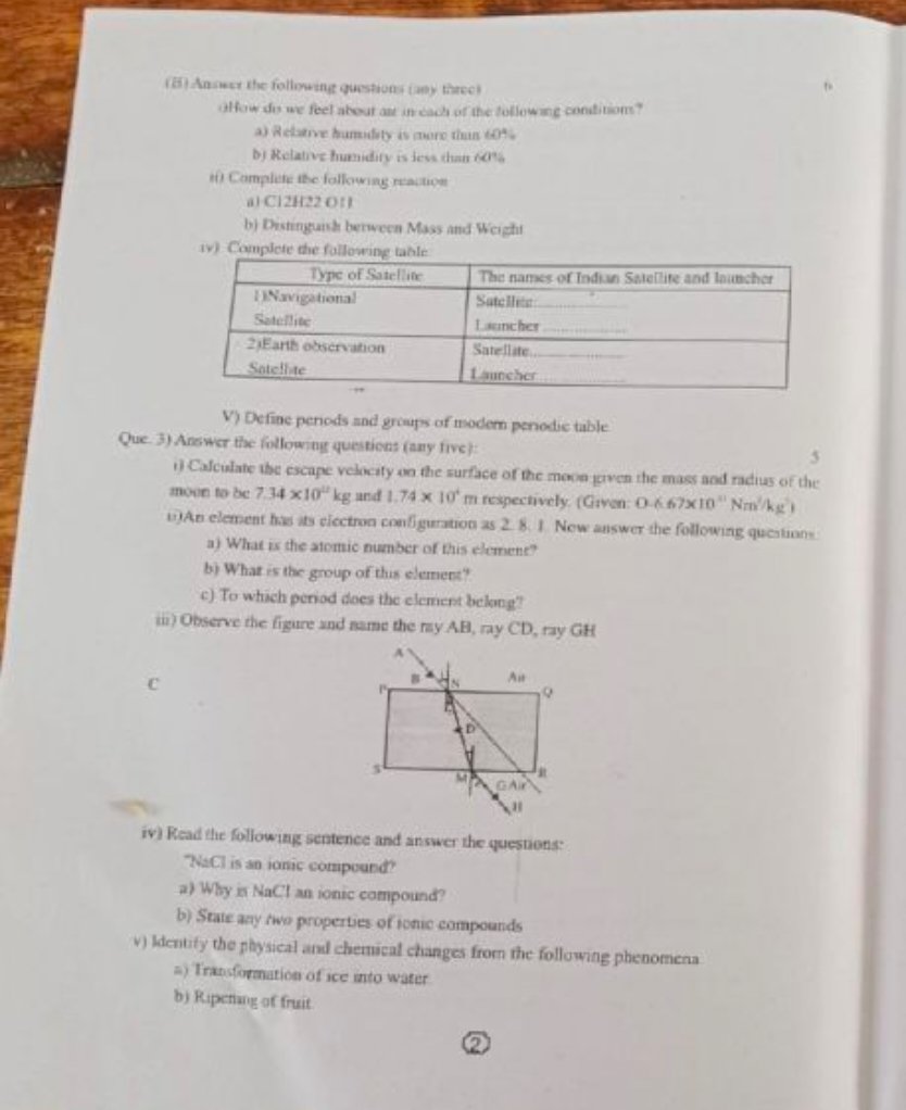 (B) Answer the following questions (any three) i) How do we feel about a..