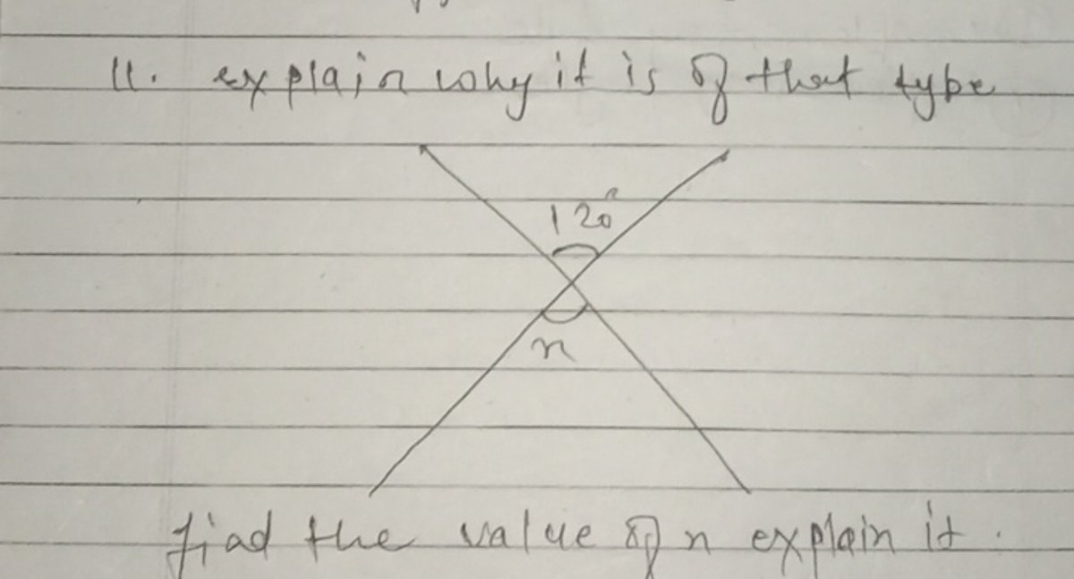 Explain why it is of that type. [Diagram showing two intersecting lines...