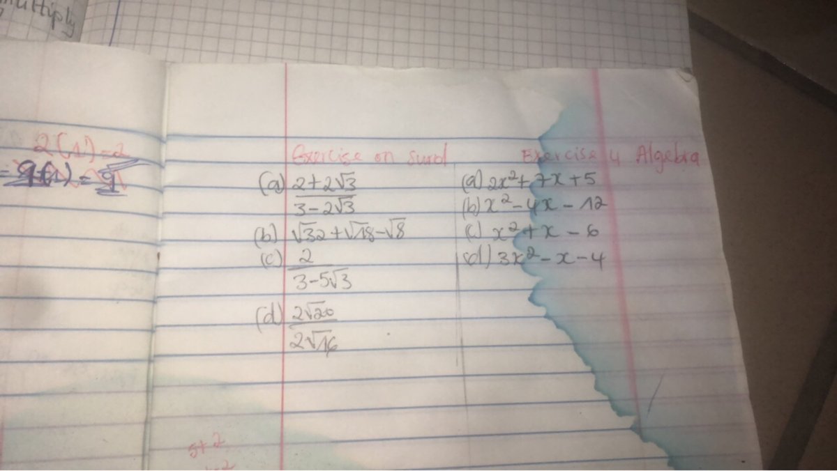 Exercise on surd (a) \frac{2+2\sqrt{3}}{3-2\sqrt{3}} (b) \sqrt{32}+\sqrt{..