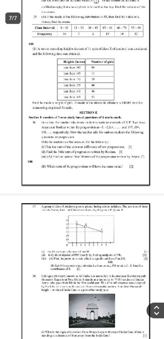 (A) If the mode of the following distribution is 55, then find the value