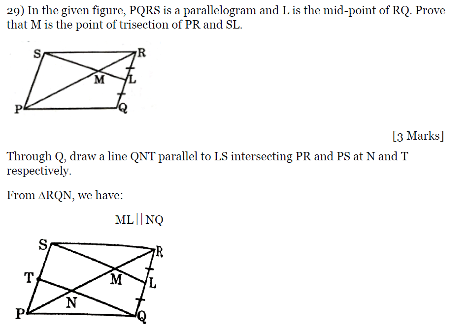 In the given figure, PQRS is a parallelogram and L is the mid-point of RQ..