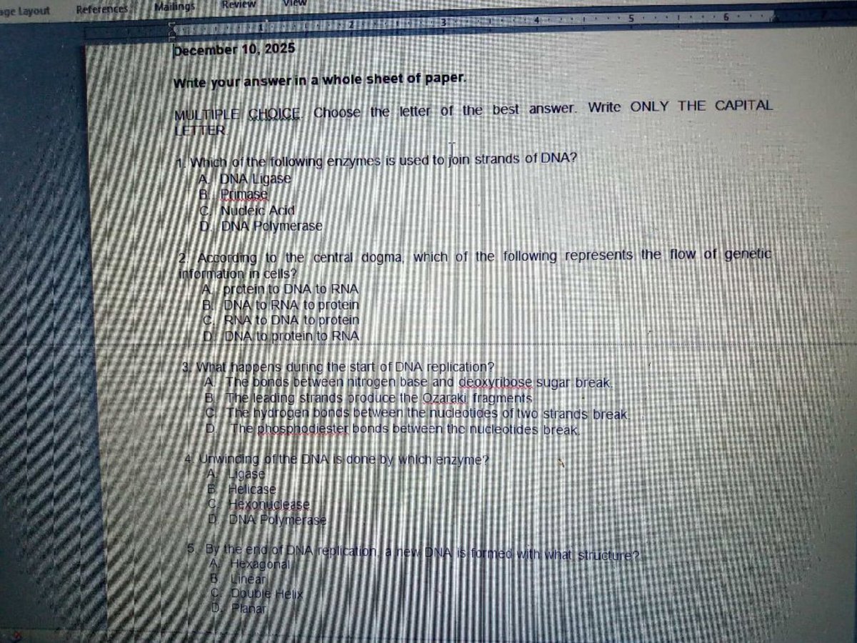 December 10, 2025 Write your answer in a whole sheet of paper. MULTIPLE..