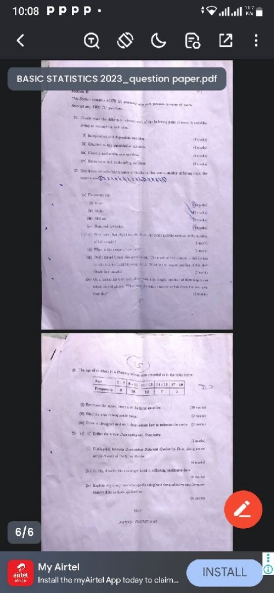 Here are some questions from a Basic Statistics 2023 question paper: Sec..