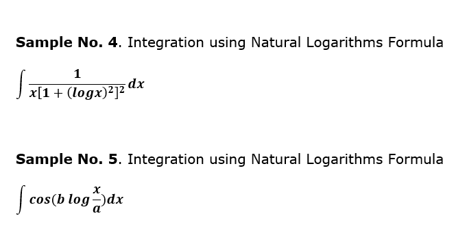 Sample No. 4. Integration using Natural Logarithms Formula \int \frac{1}..