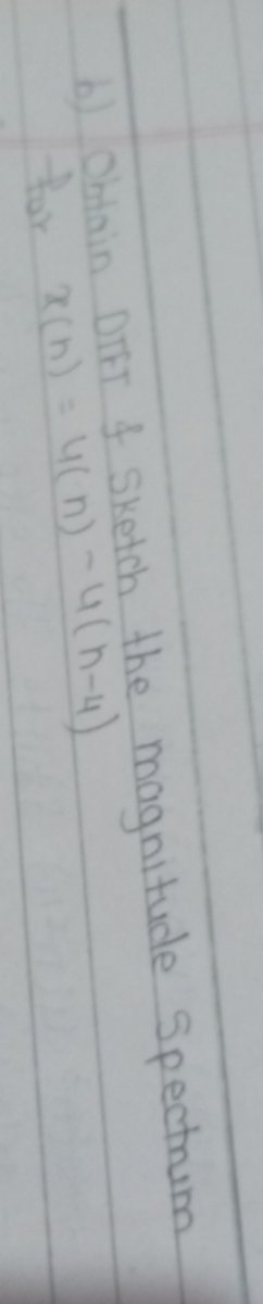 b) Obtain DTFT & Sketch the magnitude Spectrum for x(n) = u(n) - u(n-4)..