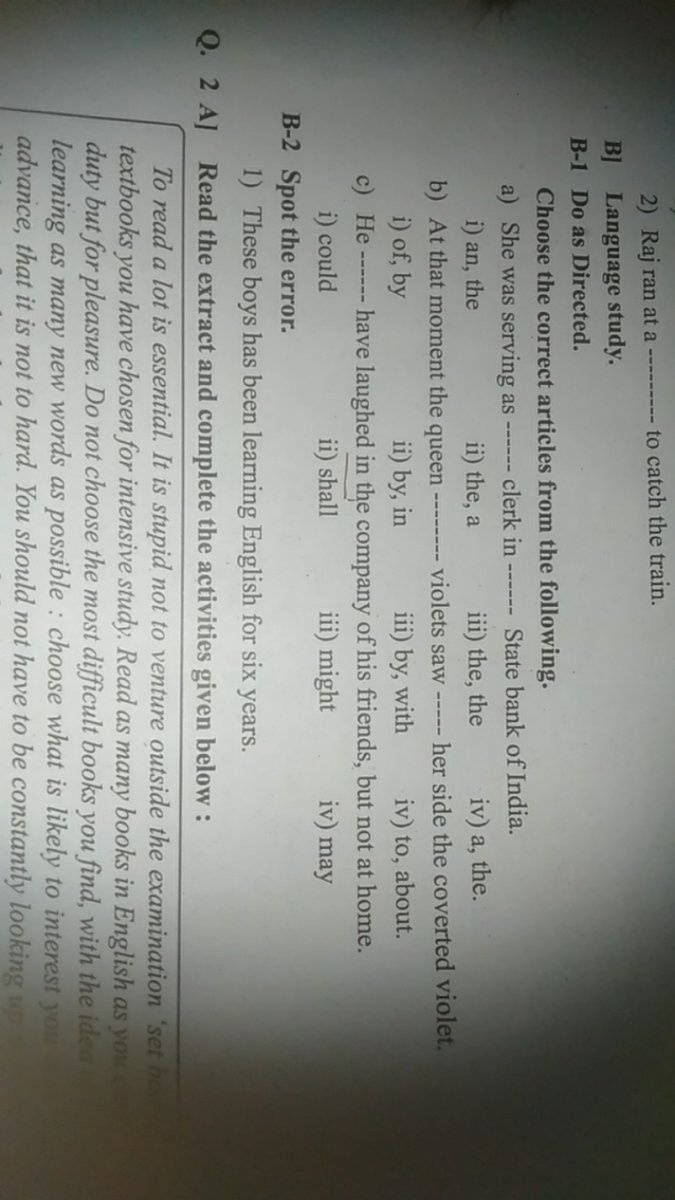 B] Language study. B-1 Do as Directed. Choose the correct articles from t..