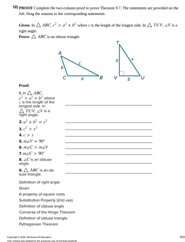 PROOF Complete the two-column proof to prove Theorem 9.7. The statements