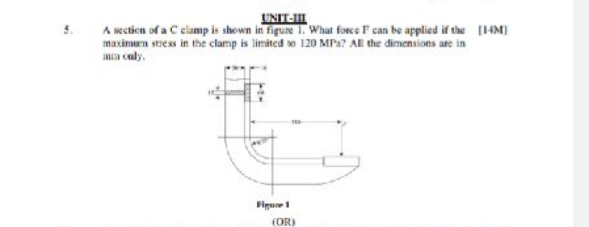 UNIT-III A section of a C clamp is shown in figure 1. What force F can be..
