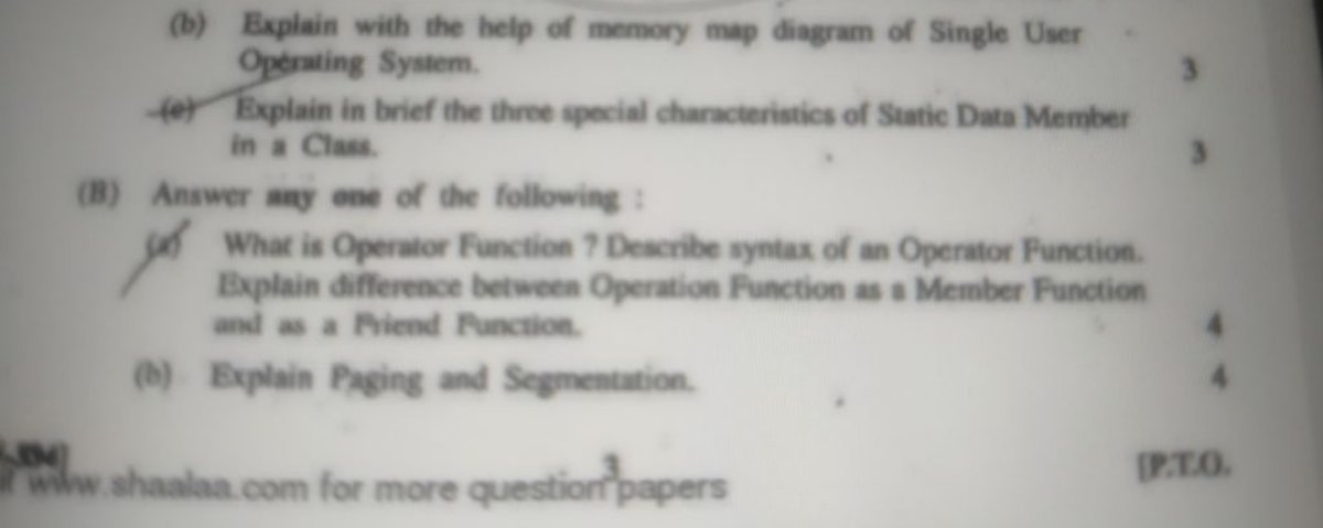 (b) Explain with the help of memory map diagram of Single User Operating