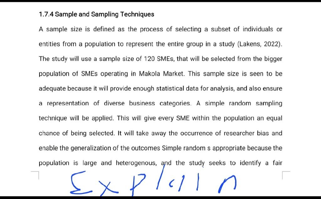 1.7.4 Sample and Sampling Techniques A sample size is defined as the proc..
