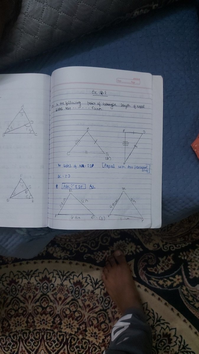 Ex 12.2 If in the following pair of triangle length of equal sides are