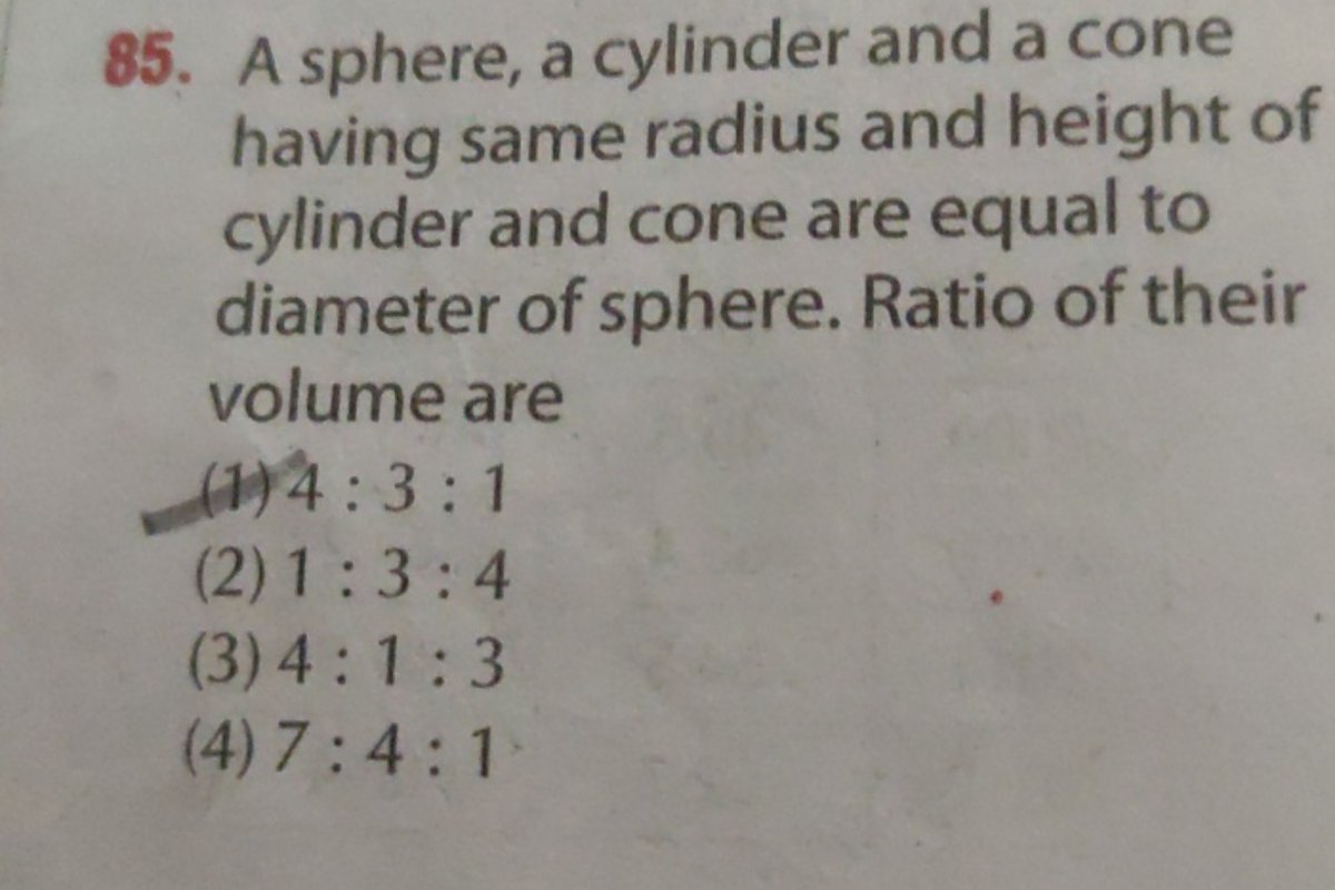 A sphere, a cylinder and a cone having same radius and height of cylinder..