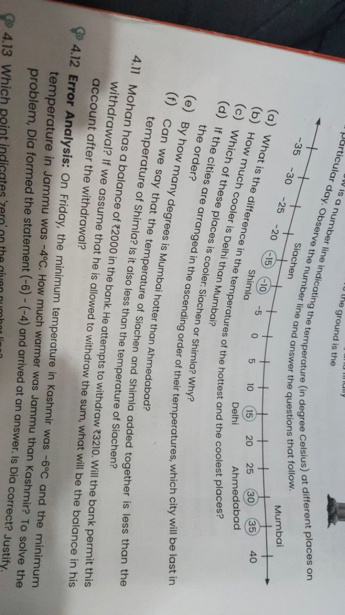 Here is a number line indicating the temperature (in degree Celsius) at d..