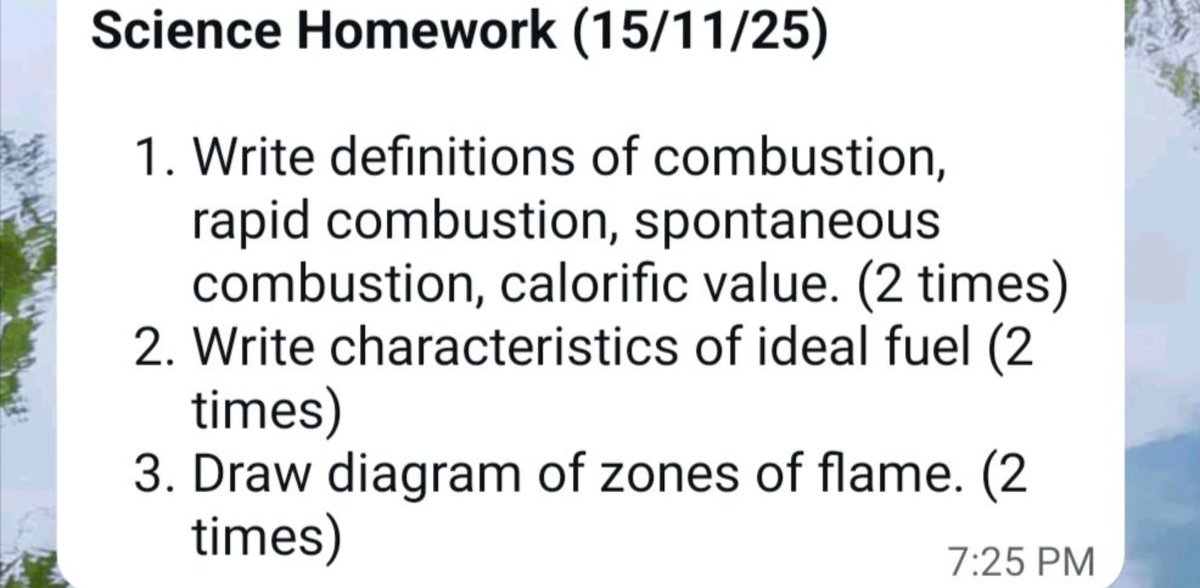 Science Homework (15/11/25) Write definitions of combustion, rapid combu..