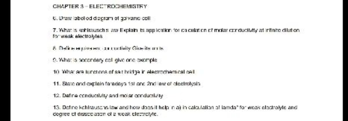 CHAPTER 3 - ELECTROCHEMISTRY Draw a labeled diagram of a galvanic cell.