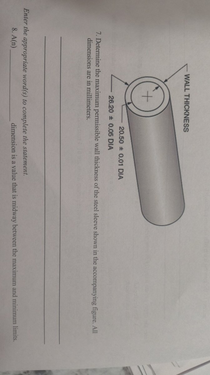 Determine the maximum permissible wall thickness of the steel sleeve show..